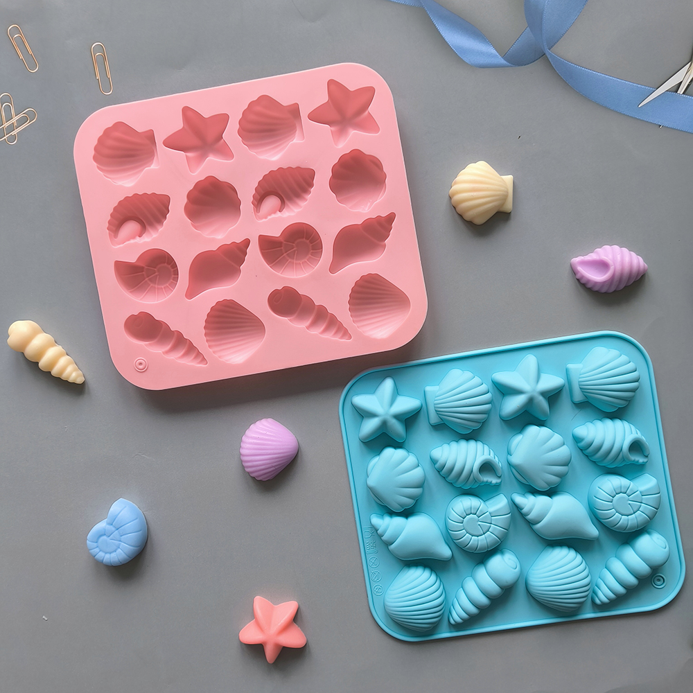 1pc 16 holes 8 different shapes starfish shell mold, silicone chocolate ...