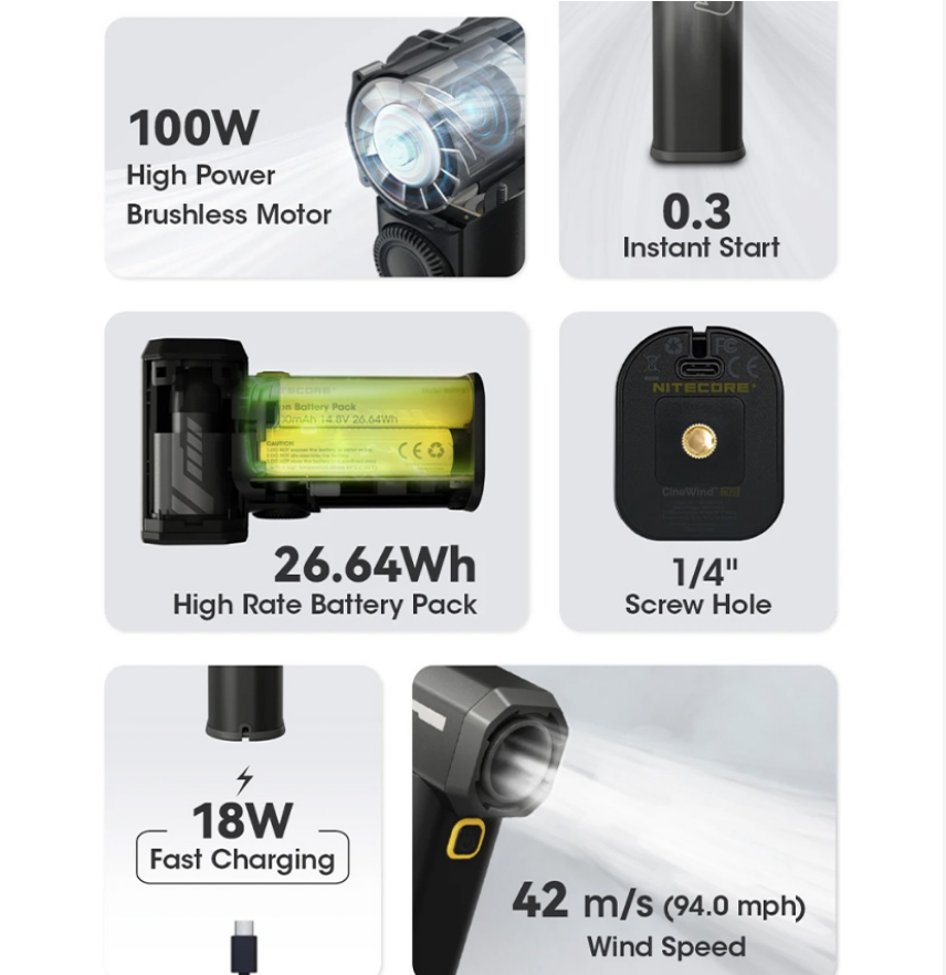 NITECORE CW20 Multi functional Pocket Photography Fan, Electric ...