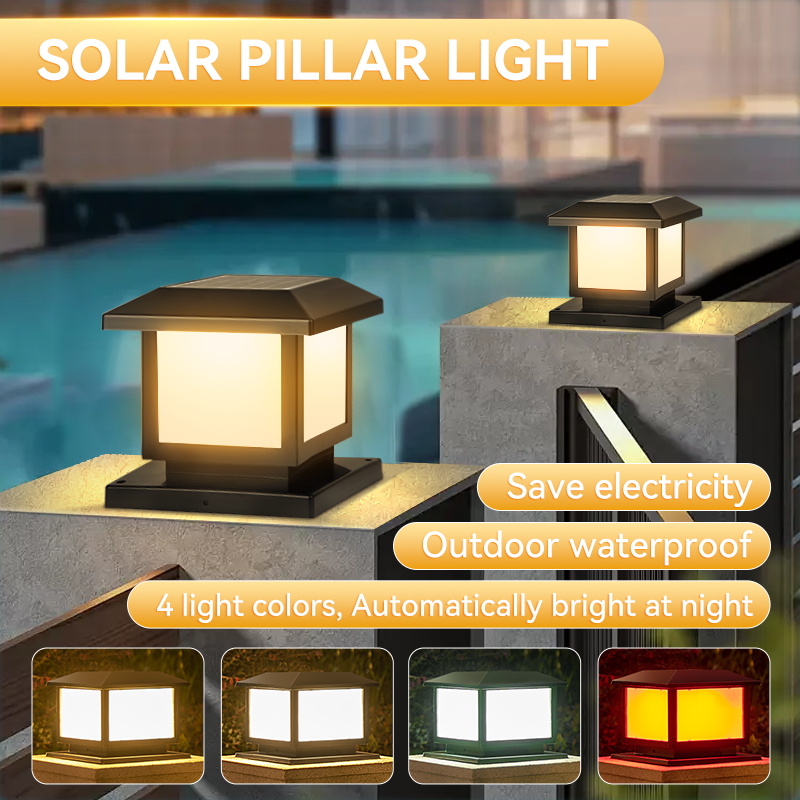 LED Solar Post light 4 Colors Outdoor IP65 Waterproof Gate Light Solar ...