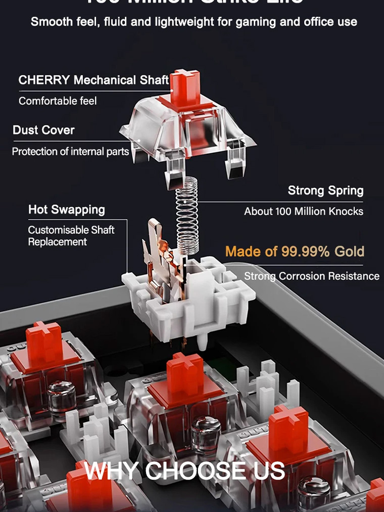 EWEADN Z108 108 key mechanical keyboard, wireless peripheral device with RGB backlight, three ...