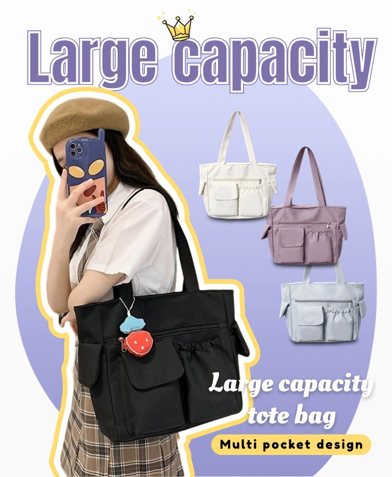 SB074 Summer Multi Pocket Tote Bag For Girl Student Large Capacity ...
