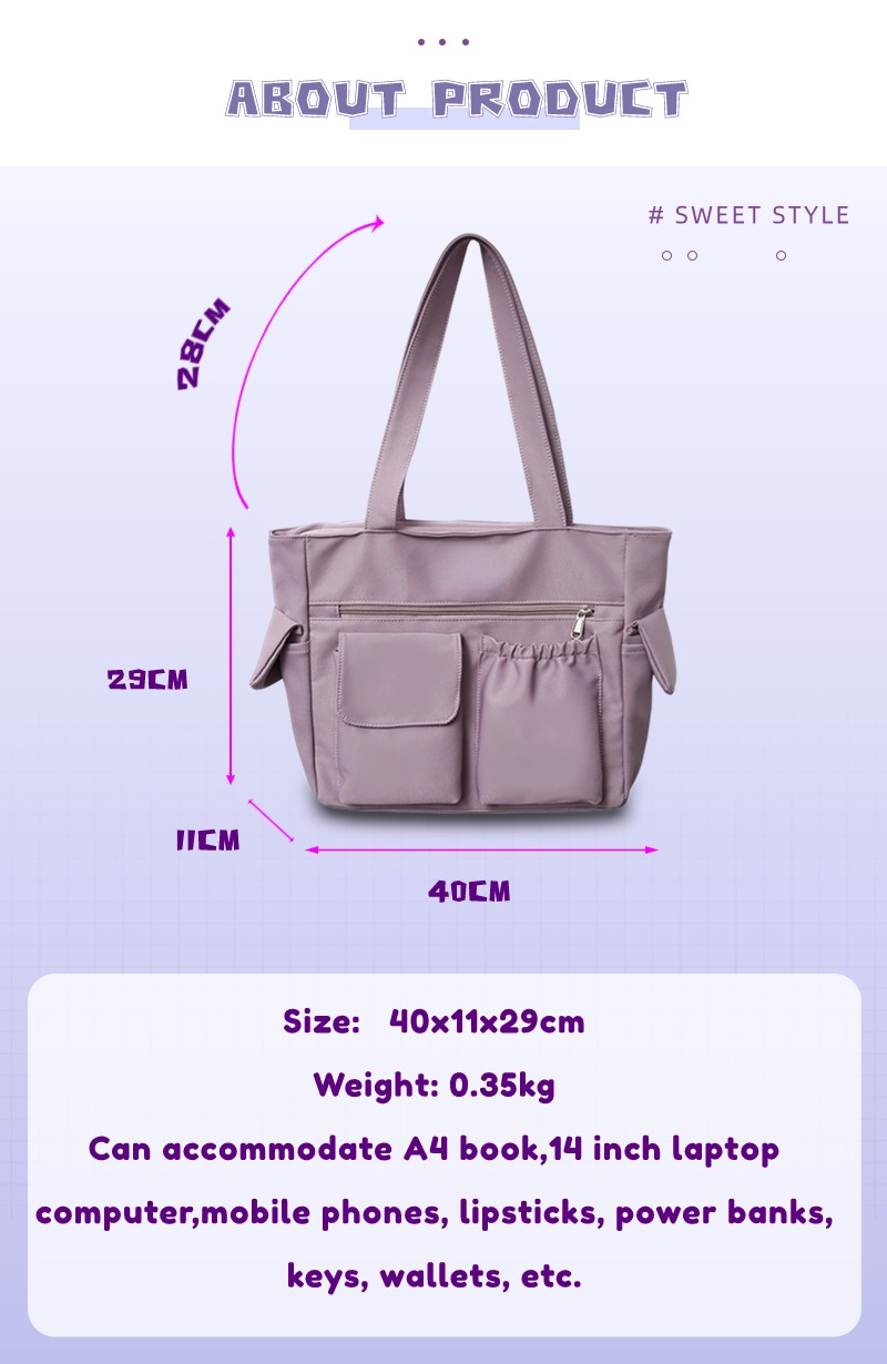SB074 Summer Multi Pocket Tote Bag For Girl Student Large Capacity ...