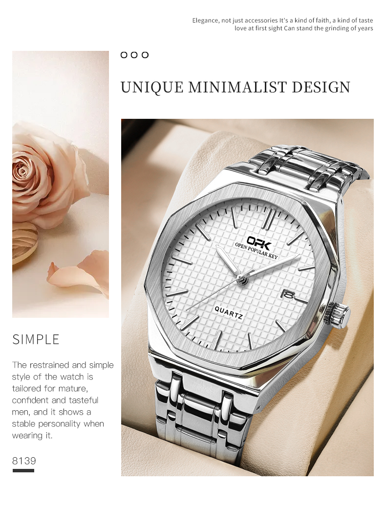 OPK Watch For Men Waterproof Original Quartz Stainless Steel Luminous ...