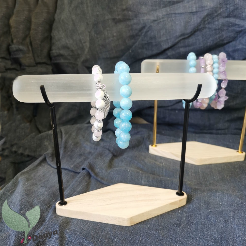 Selenite Bracelet Holder with wooden base, Detachable Racks Jewelry ...