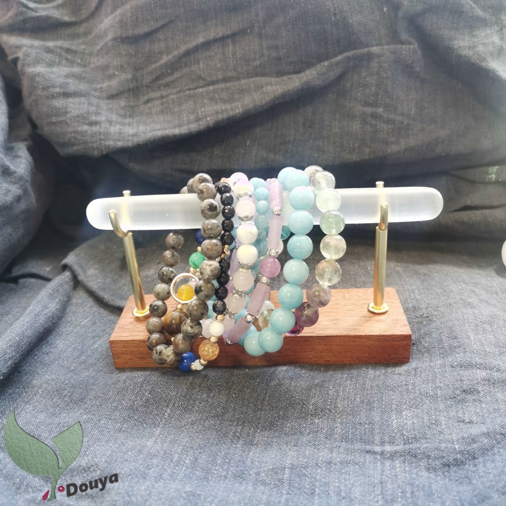 Selenite Bracelet Holder with wooden base, Detachable Racks Jewelry ...