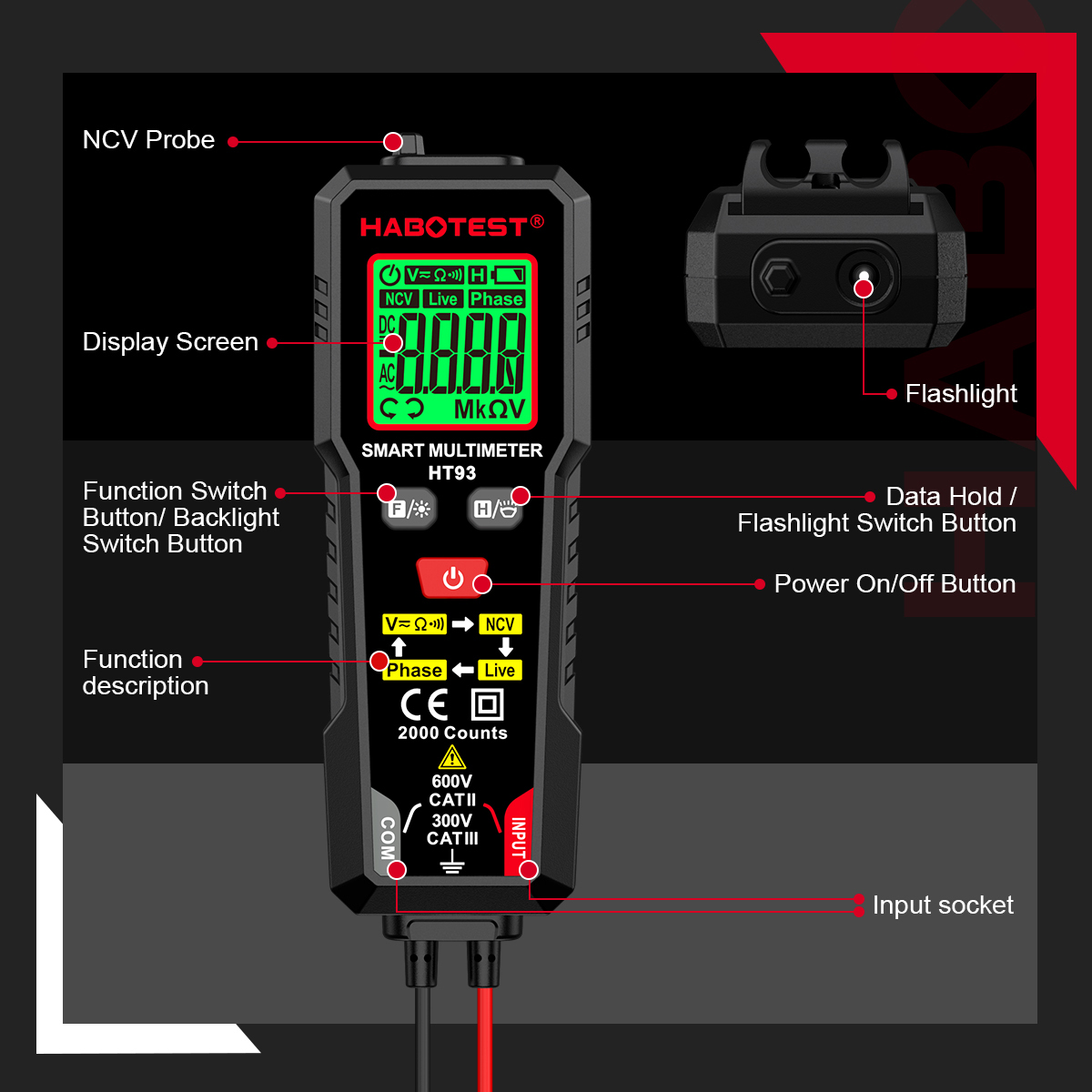 HABOTEST HT93 Digital Multimeter AC/DC Votage Current Automatic Tester ...