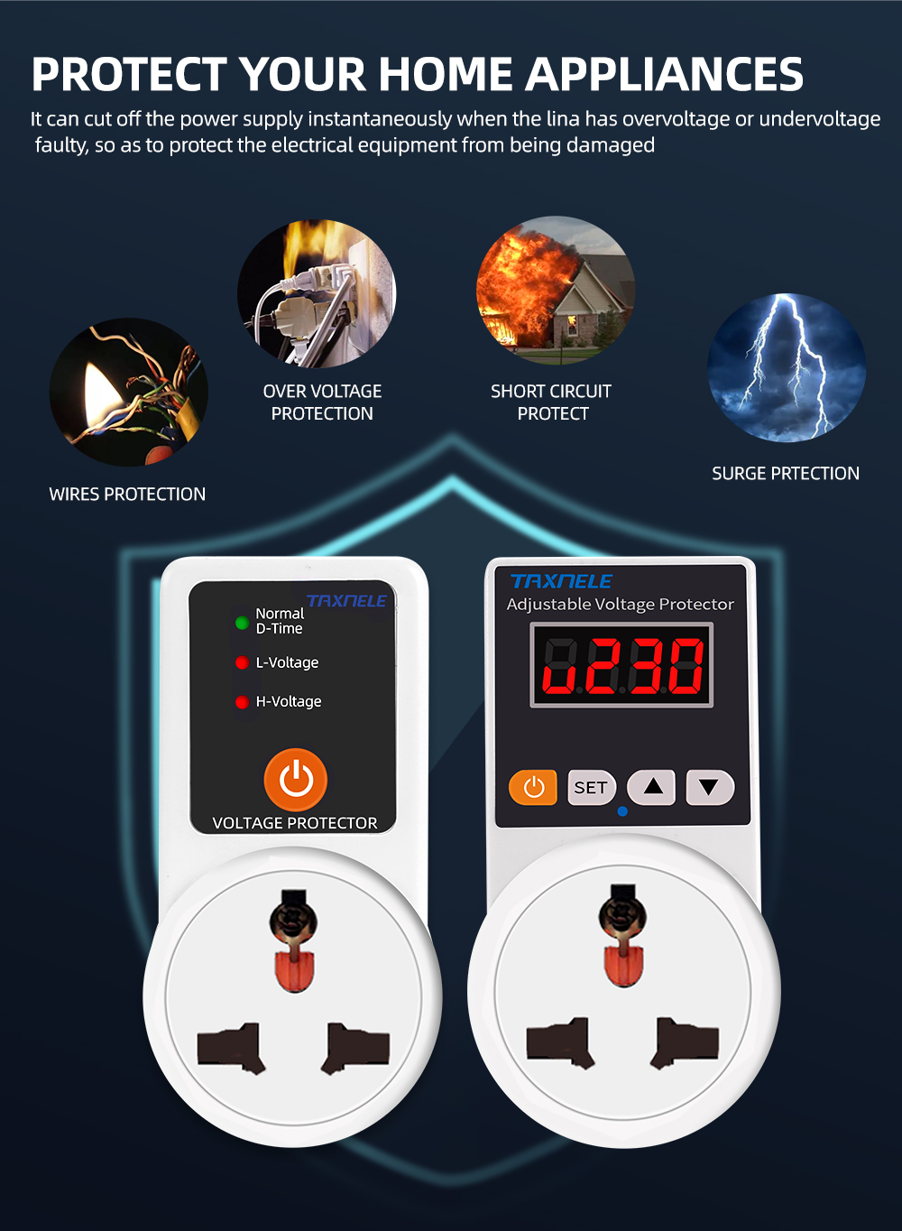 TAXNELE Automatic Voltage Protector Socket AC 220V Adjustable 16A Voltage Safe Refrigerator ...