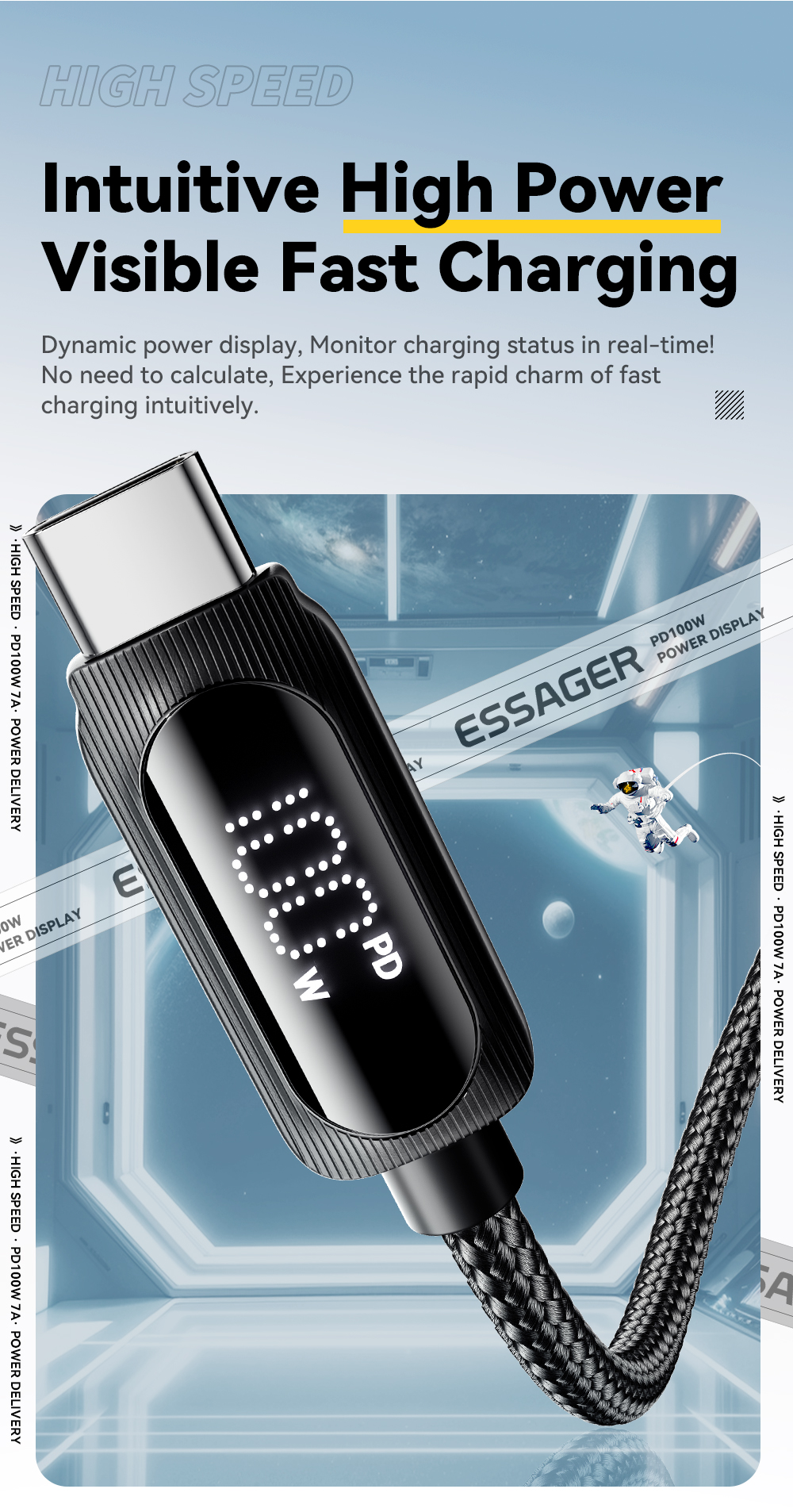 Essager 7A 100W USB-A to Type-C Data Cable Digital Display Charging ...