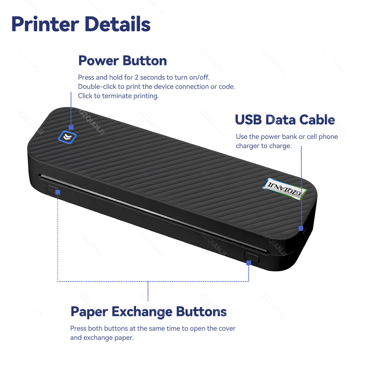 Portable Mini A4 Thermal Printer Bluetooth wireless Documents Files Web ...