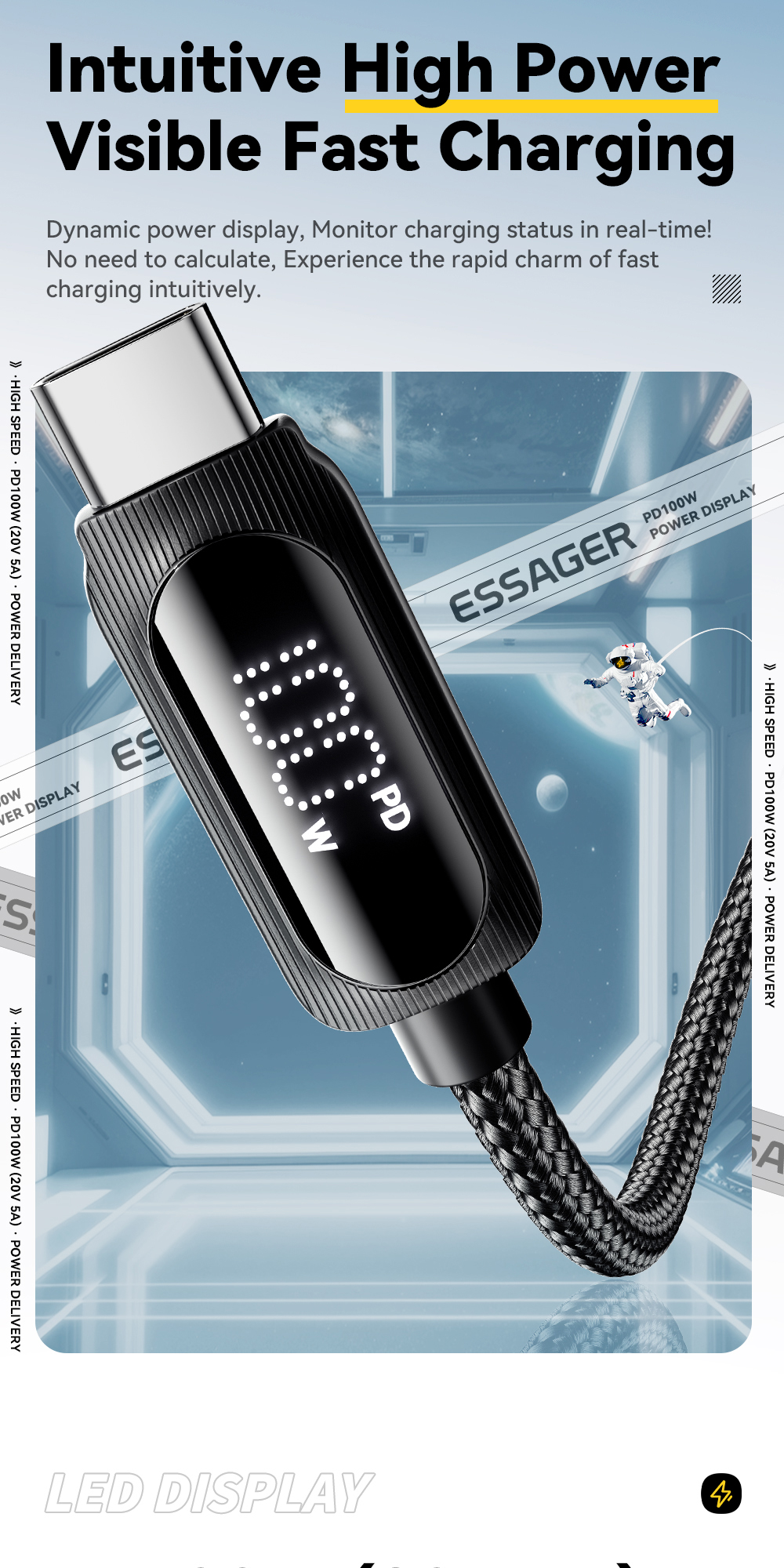 Essager 100W/60W C-C Data Cable 5A High-current Charging Cable Built-in ...