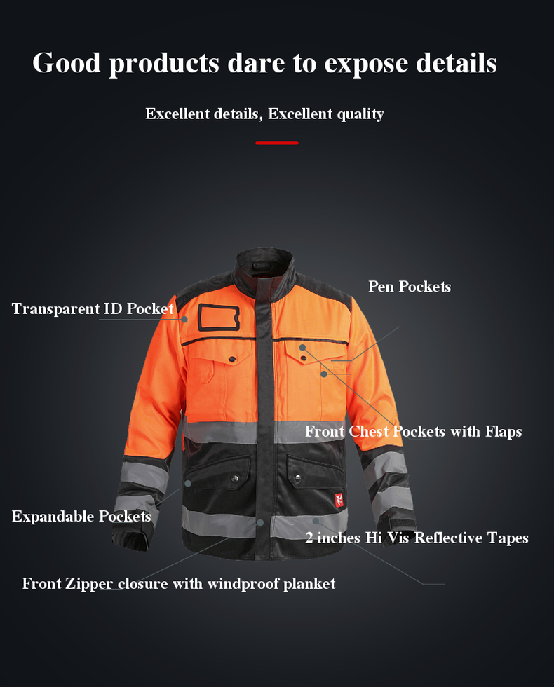 Safety Work Jacket Men Outdoor High Visibility Work Jacket Construction ...