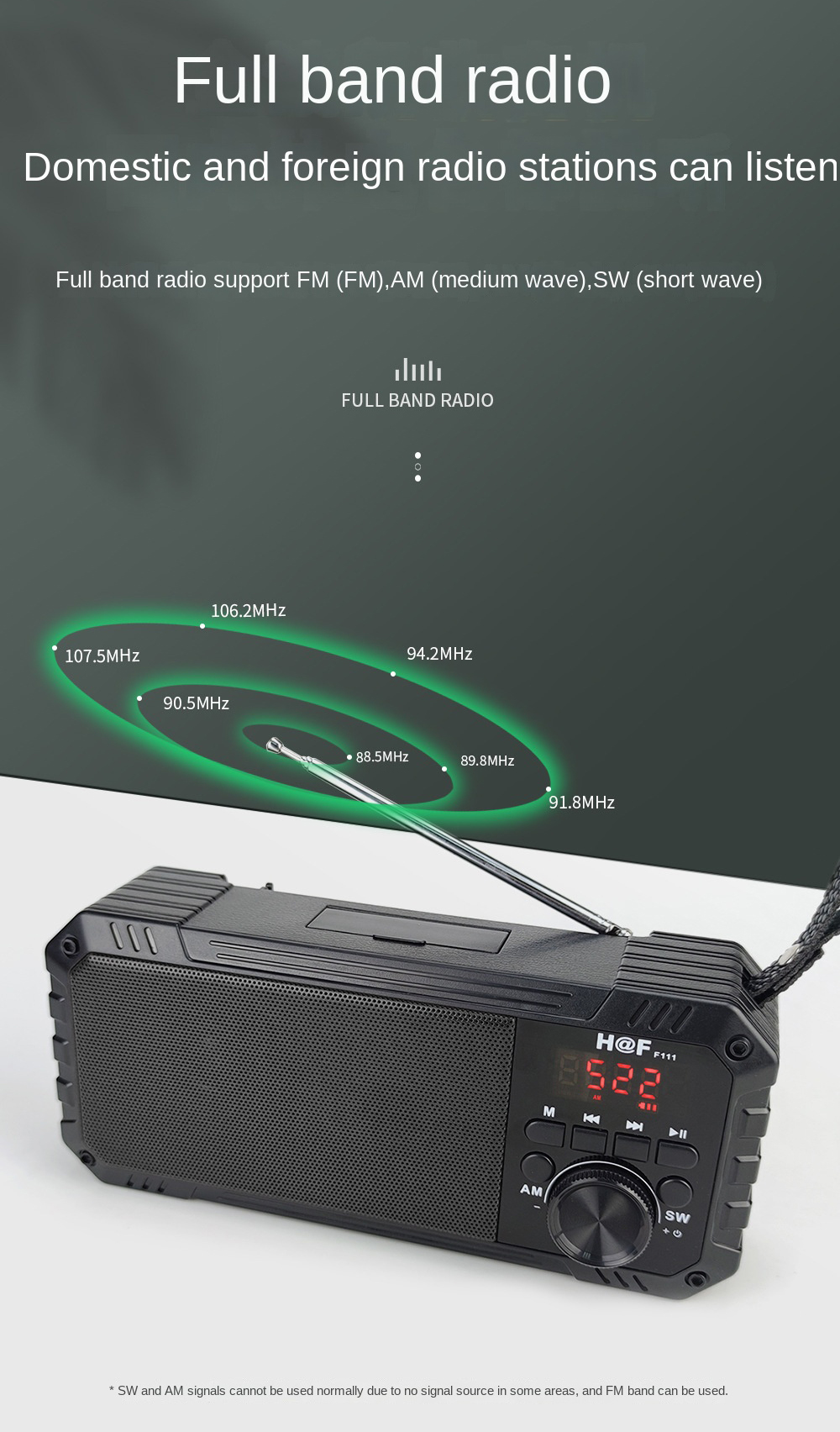 HF-F111 Multi-function BT Full FM radio Portable loud volume player for ...