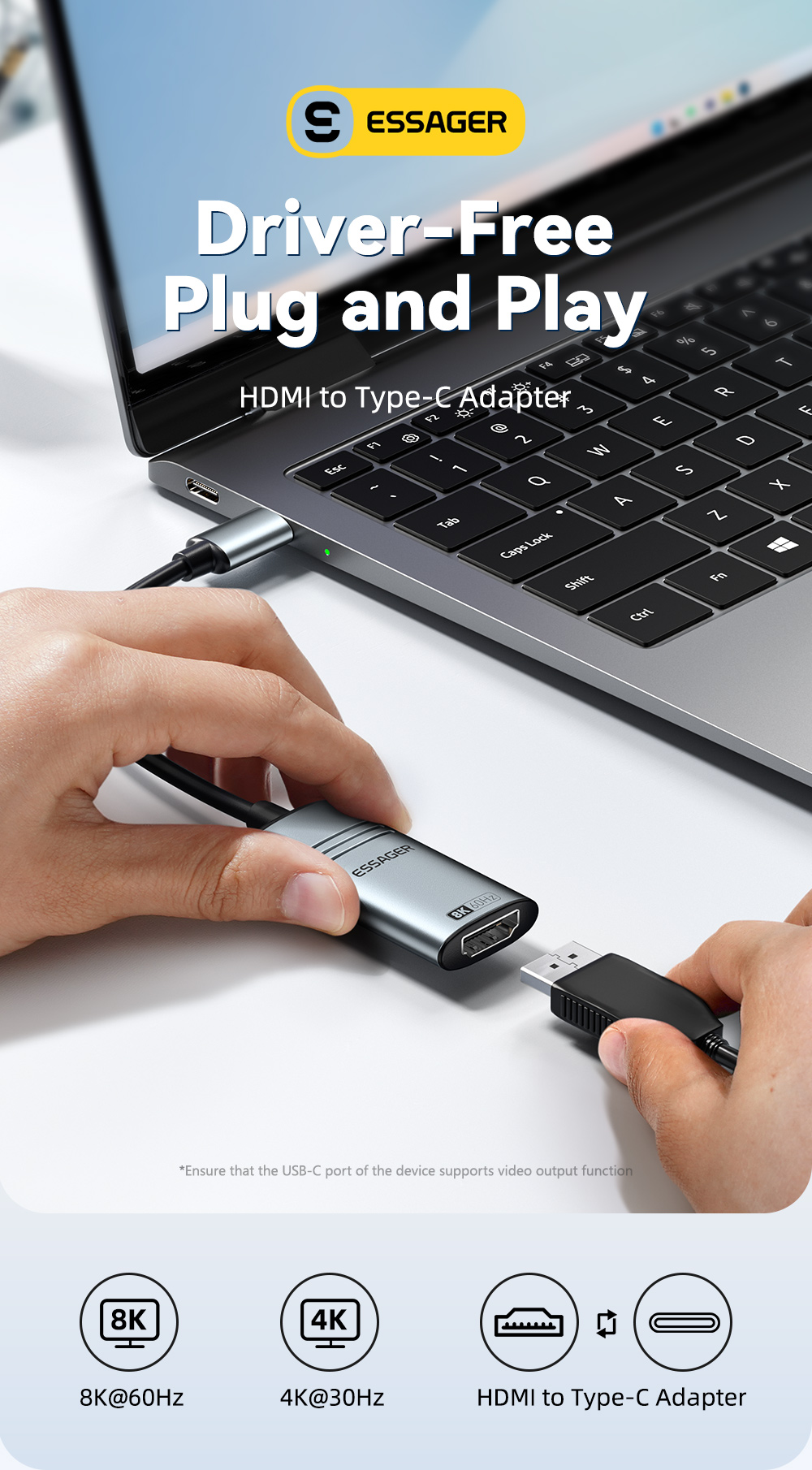 ESSAGER 8K HDMI to Type-C Aluminum alloy video adapter support ...