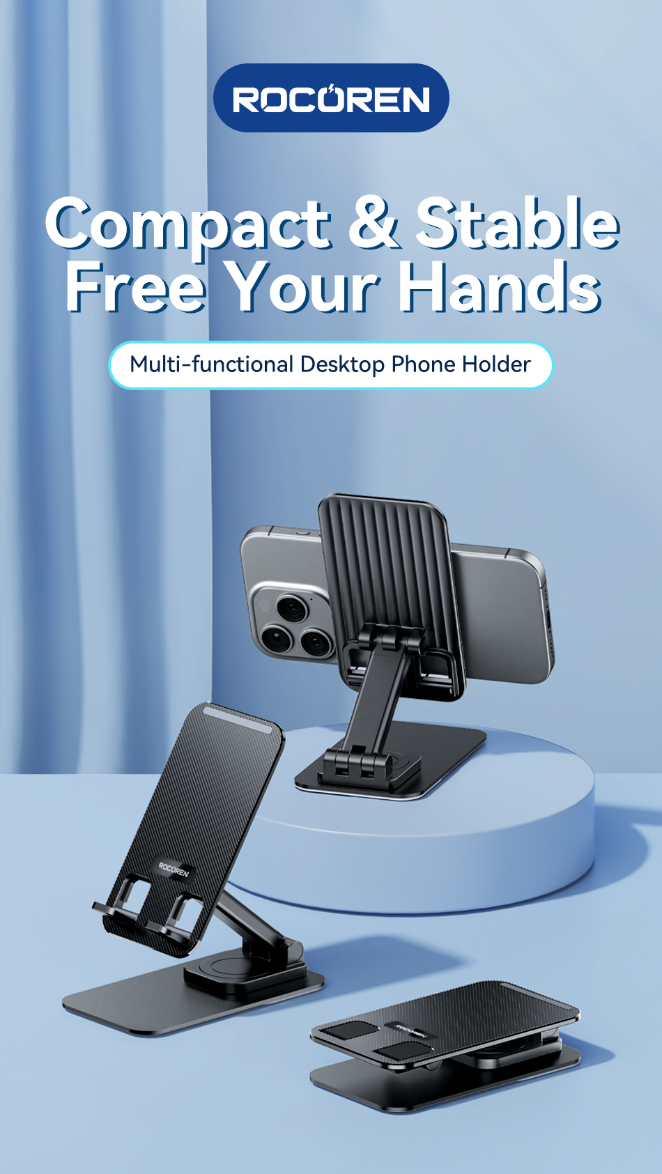 Rocoren Desktop Foldable Mobile Phone Holder 360°Rotatable Adjustable ...