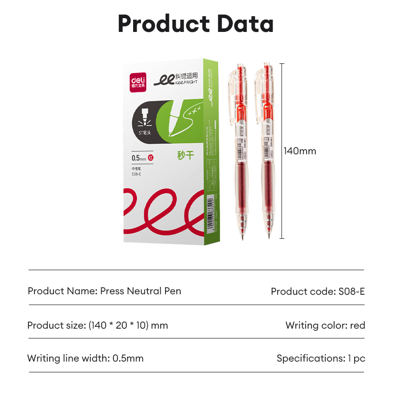 Deli Gel Pen Student Press Pen 0.5mm Ballpen ST Head Teacher Red Pen Quick Drying Homework ...