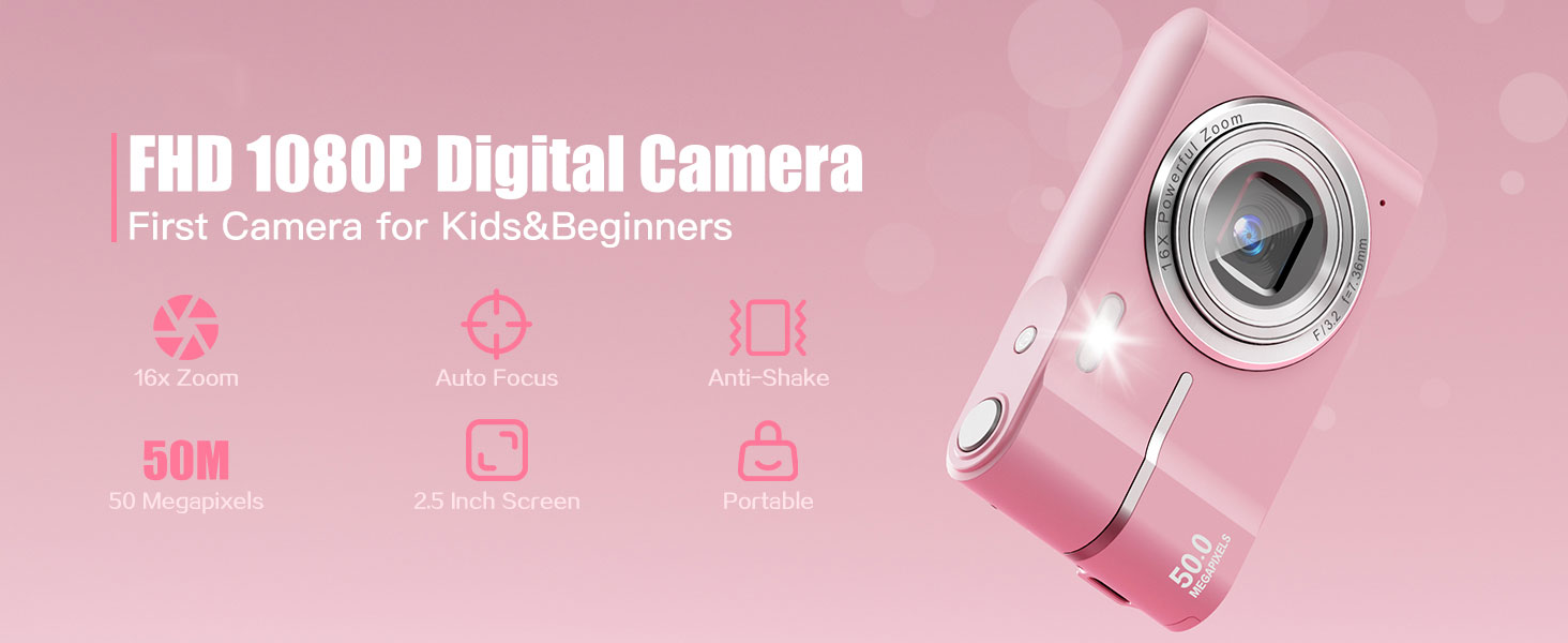 Digital Camera, Autofocus 50MP FHD 1080P Camera for kids with 16x Zoom ...