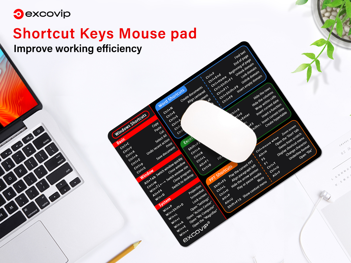 Office Shortcut Key Mouse Pad Soft Lock Edge Non Slip Efficient for ...