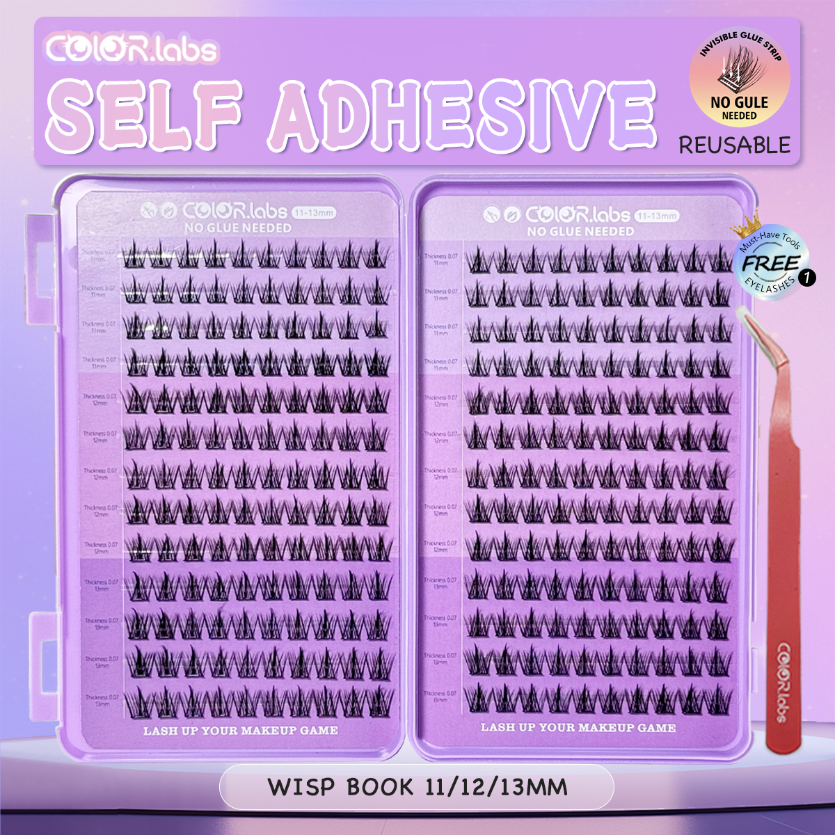 COLOR.Labs Self Adhesive Eyelashes WISP BOOK 260pcs Eyelash Extensions ...
