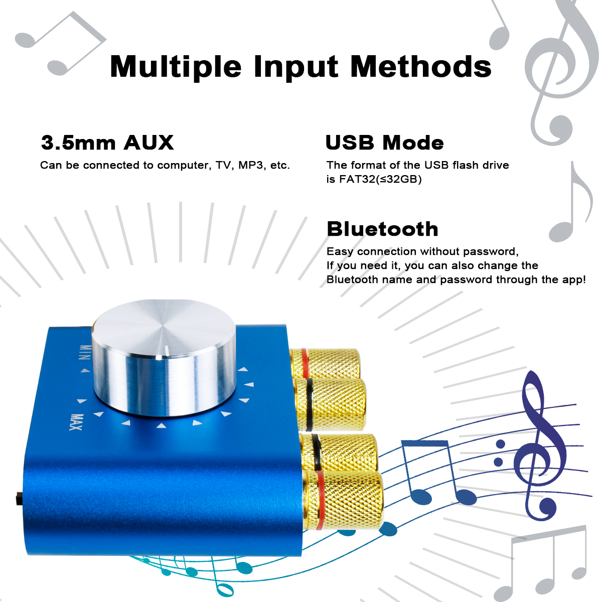 Mini Bluetooth 5.0 Digital Amplifier, 2 Channel 80W+80W HiFi Stereo ...