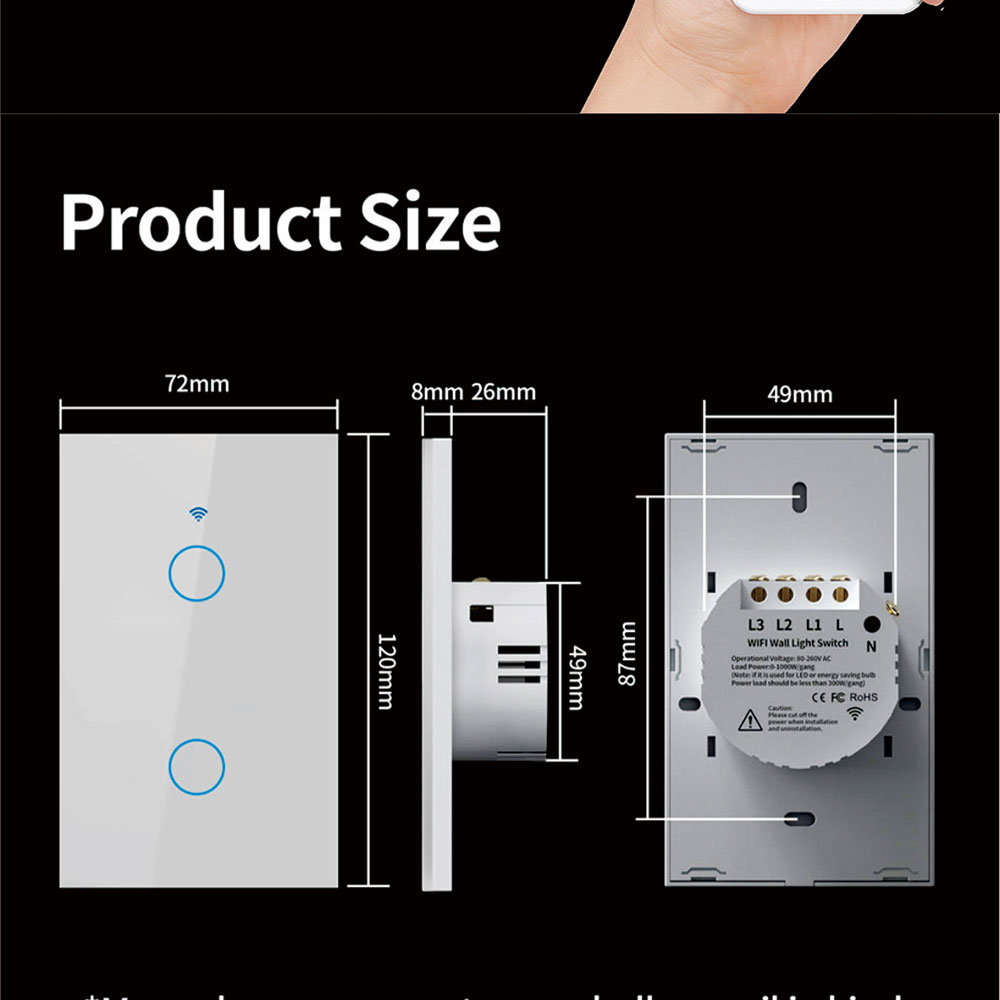 Works with Tuya Smart Life Light Switch WiFi Touch Sensor Smart Switch App Remote Control No ...