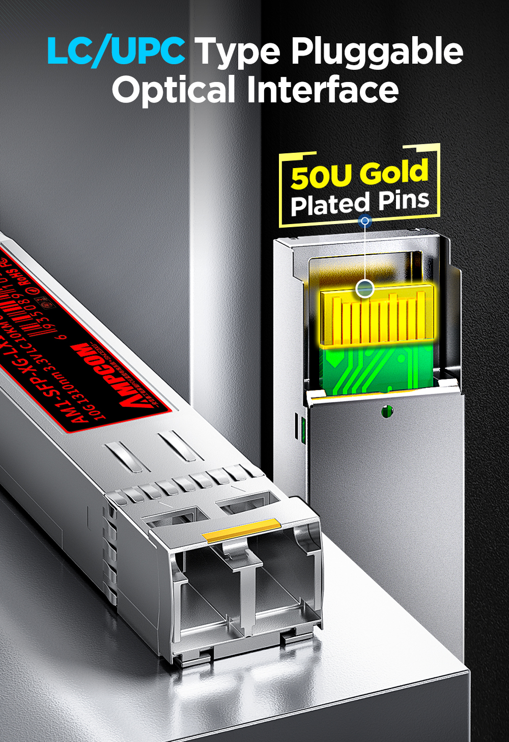 AMPCOM 10G LC SFP+ Single Mode Duplex Transceiver Module 10GBase-LR SFP ...