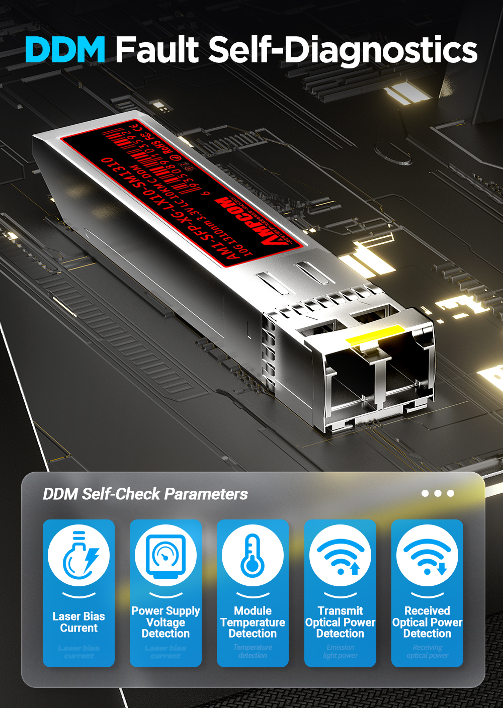 AMPCOM 10G LC SFP+ Single Mode Duplex Transceiver Module 10GBase-LR SFP ...