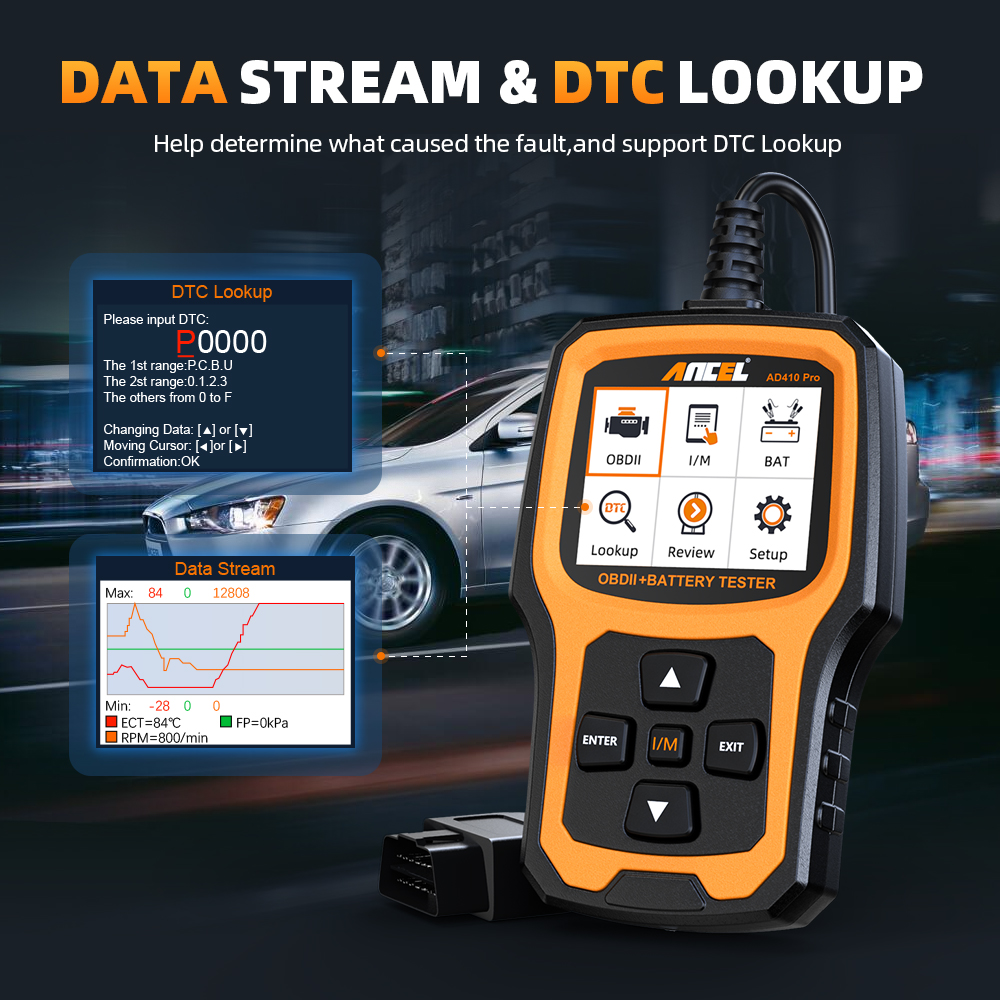 ANCEL AD410 Pro Automotive 2 in 1 OBD2 Scanner Battery Tester Engine ...