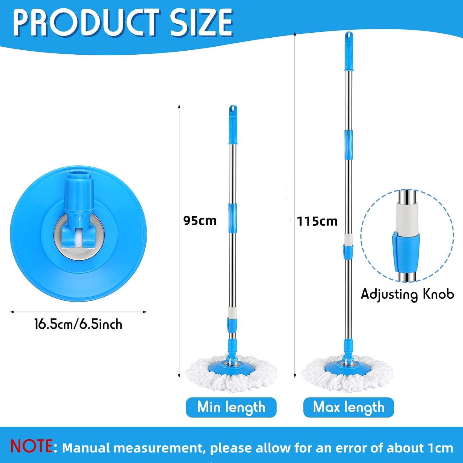 Spinning Mop Handle Replacement Floor 360 Degree Rotating Stainless ...