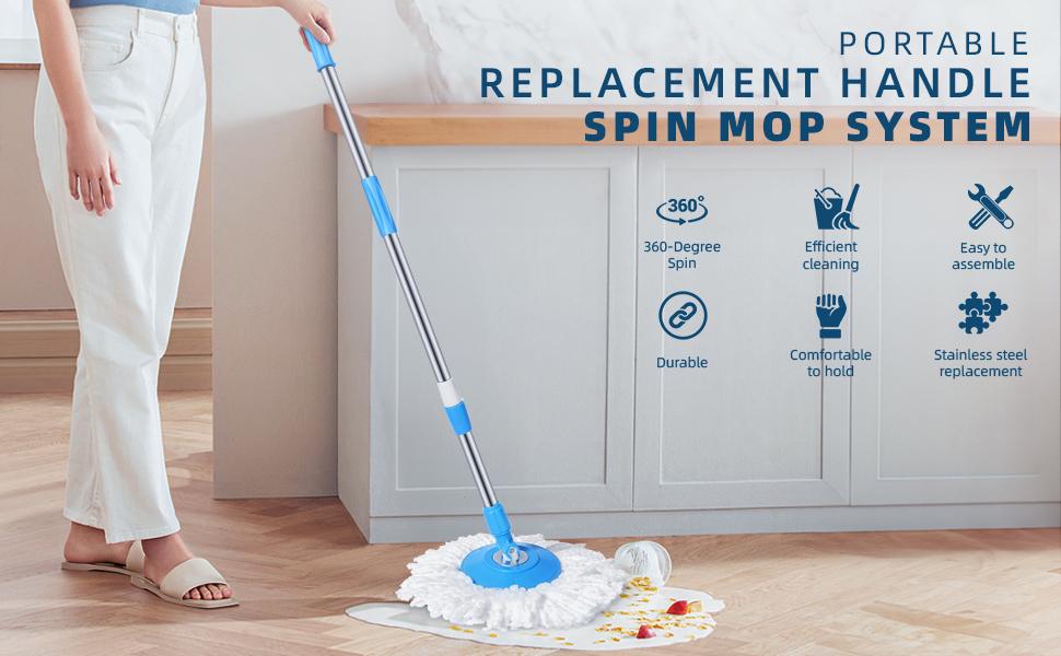 Spinning Mop Handle Replacement Floor 360 Degree Rotating Stainless ...