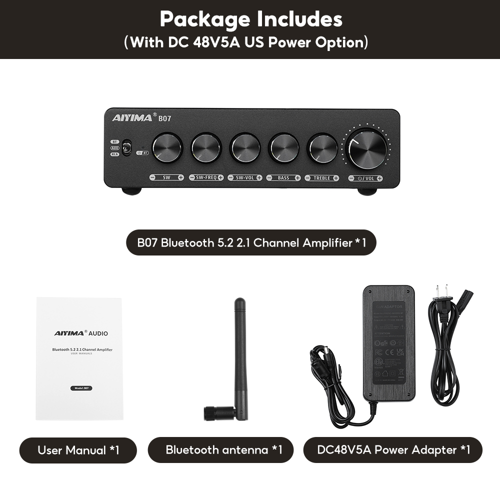 AIYIMA B07 TPA3255 Audio Bluetooth Sound Power Amplifier 2.1 Channel Amp Audio Reciver for ...