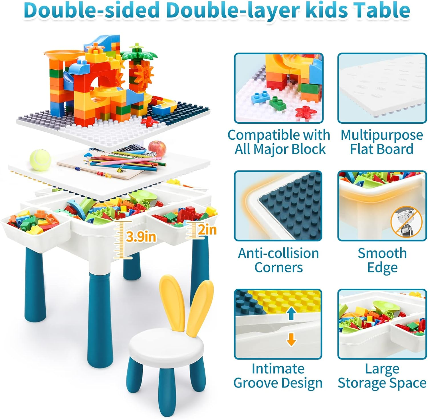 Multi-Function Blocks Table and Chair For Kids Table Kids Study Table ...