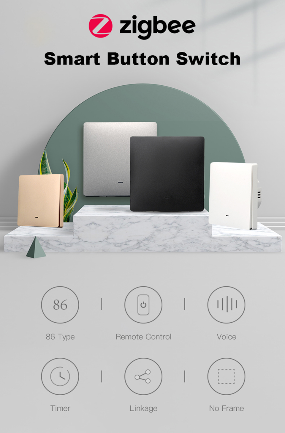 Zemismart Zigbee Botton Switch,Smart Light Switch,NO Neutral Physical ...