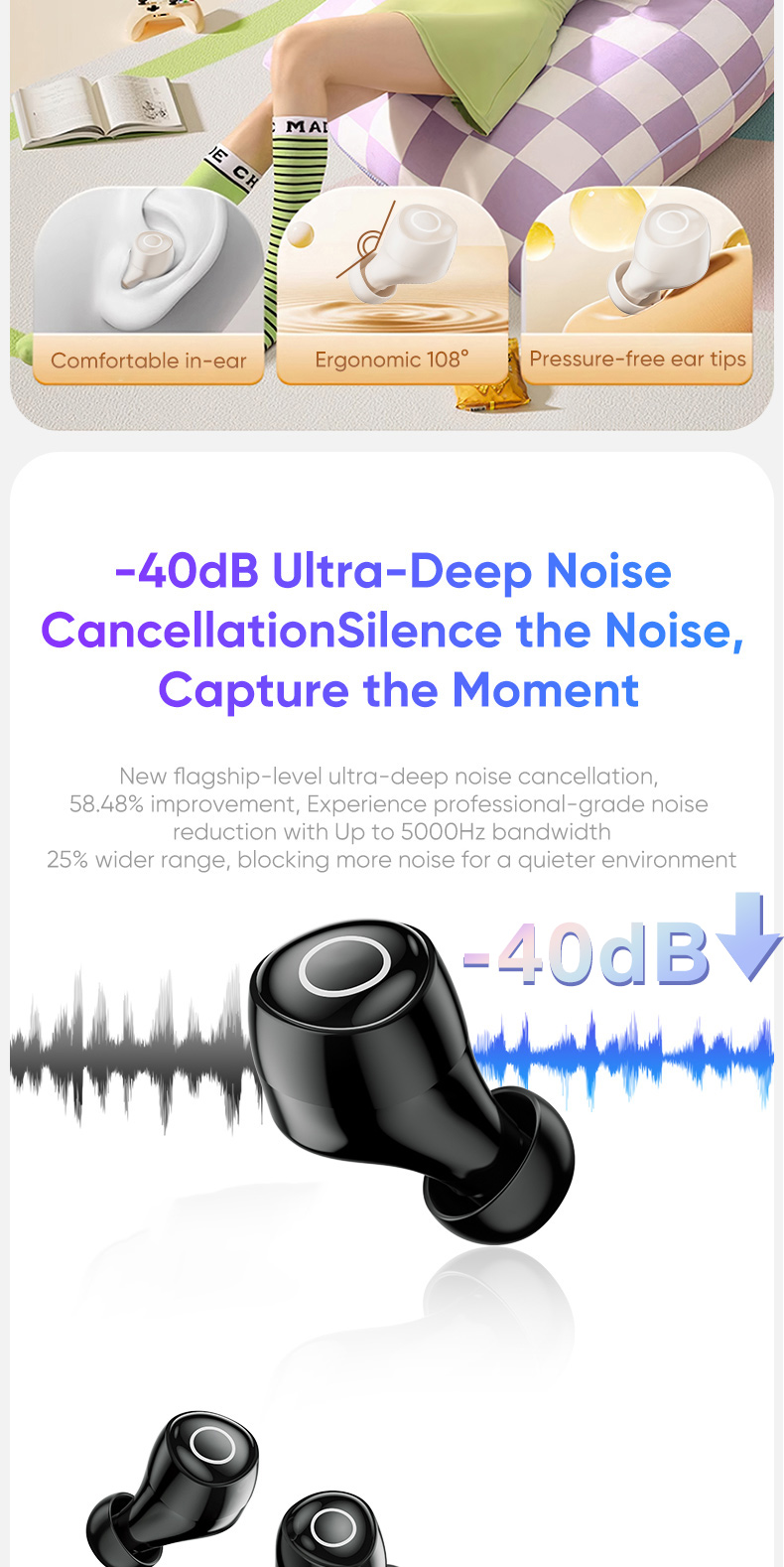 Realfit F4 AI Active Noise Cancelling Bluetooth Earphone Colorful Cute ...