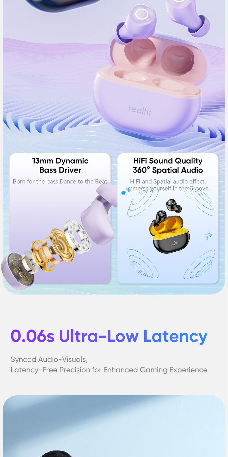 Realfit F4 AI Active Noise Cancelling Bluetooth Earphone Colorful Cute ...