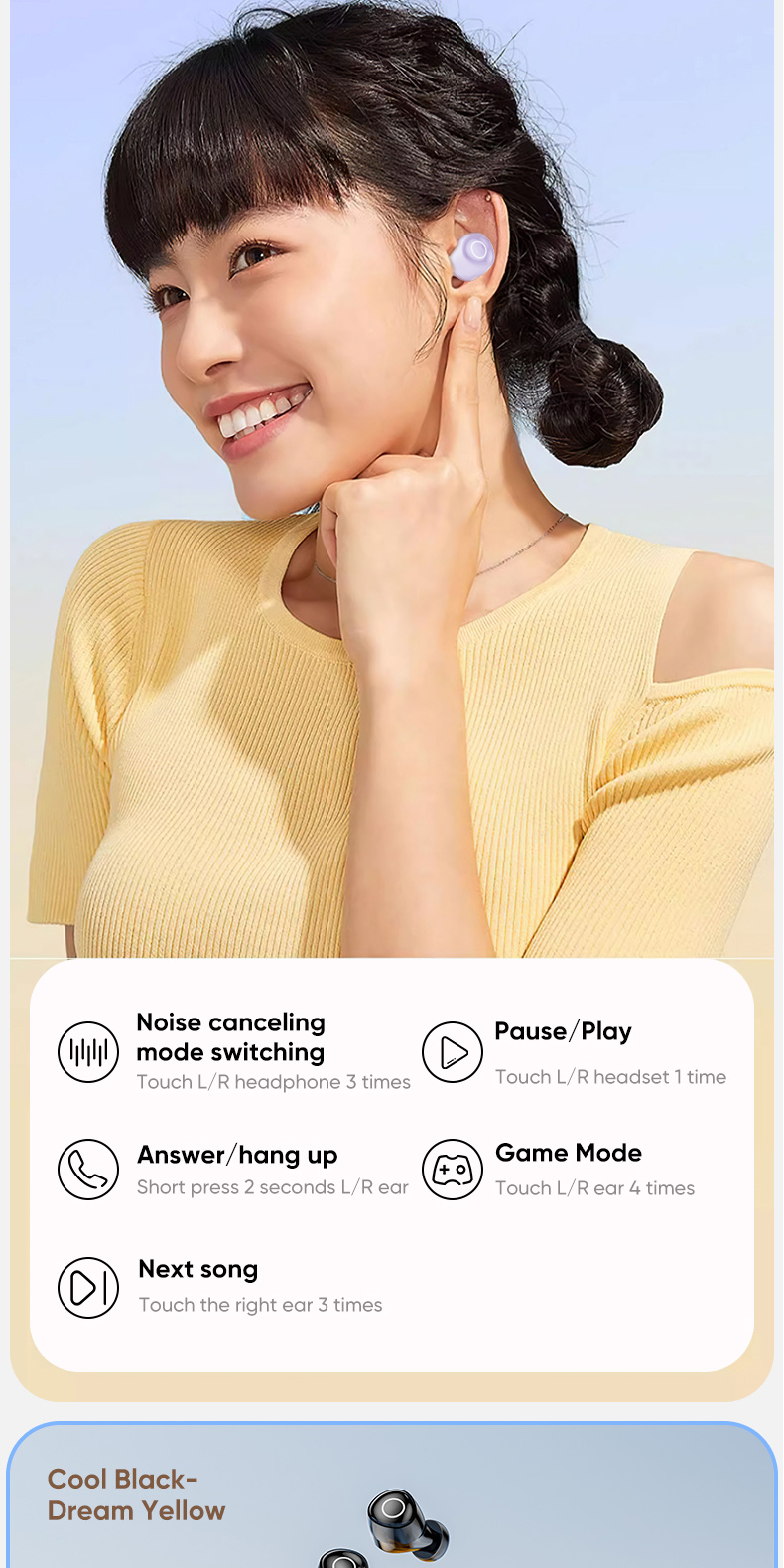 Realfit F4 AI Active Noise Cancelling Bluetooth Earphone Colorful Cute ...