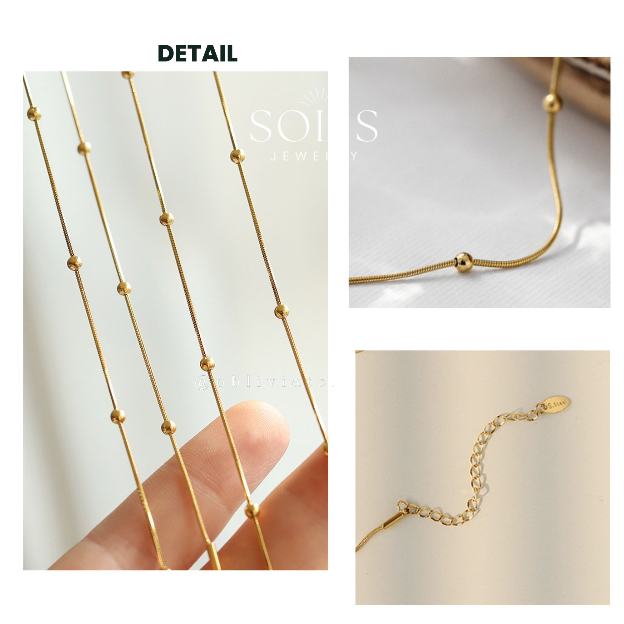 Beaded Basic Chain 18K Gold Necklace • Waterproof Non Tarnish Jewelry ...