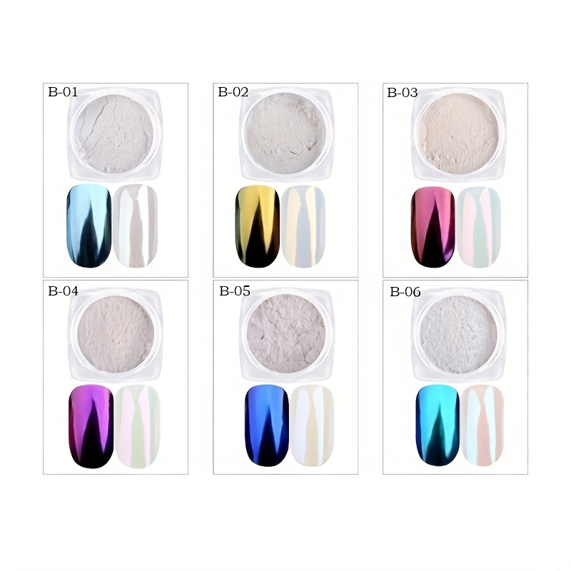 6PCS/SET Nail Shimmer Powder Glitter Powder Mirror Effect, Aurora Pearl ...