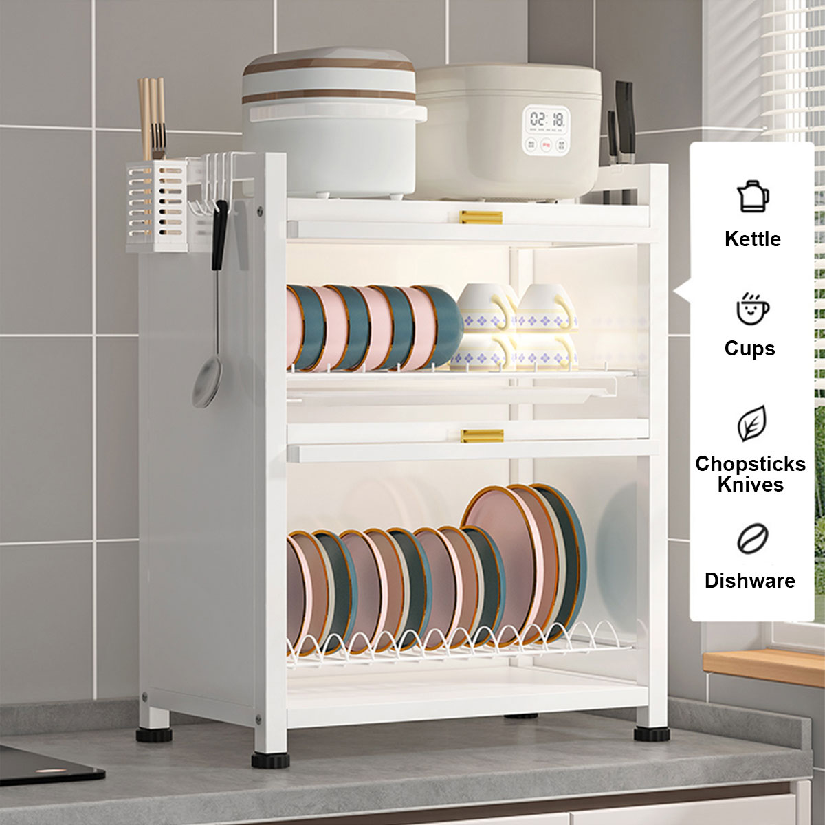 Jiditech Dish Rack Metal Kitchen Organizer Dish Cabinet With Flip Cover ...