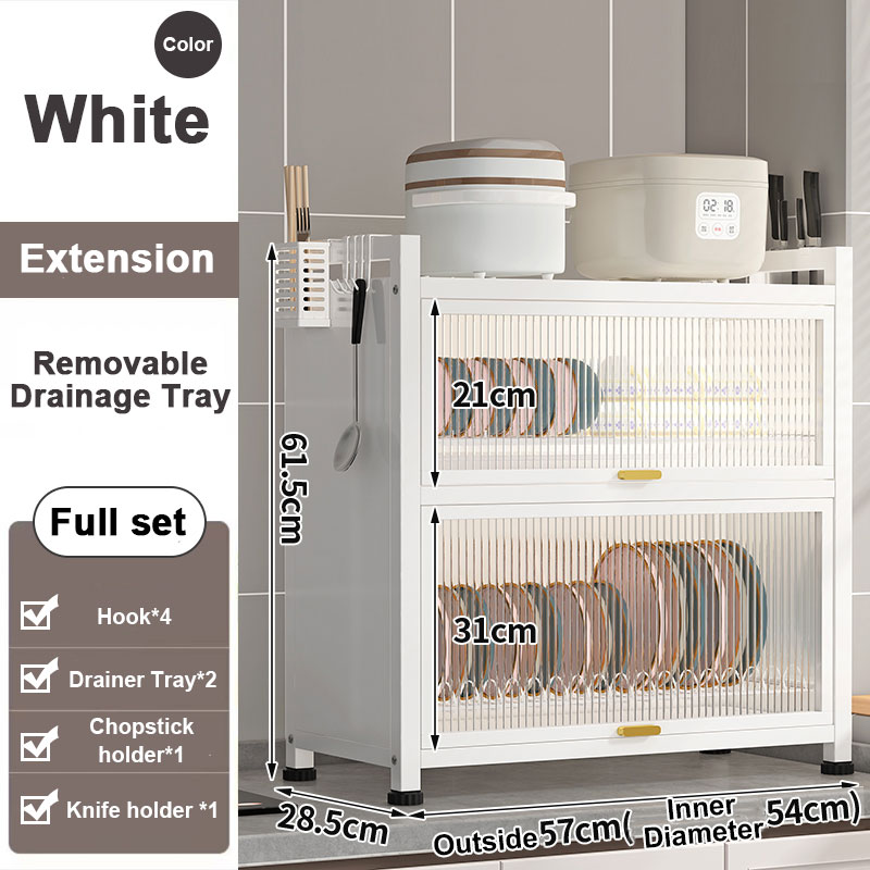 Jiditech Dish Rack Metal Kitchen Organizer Dish Cabinet With Flip Cover ...