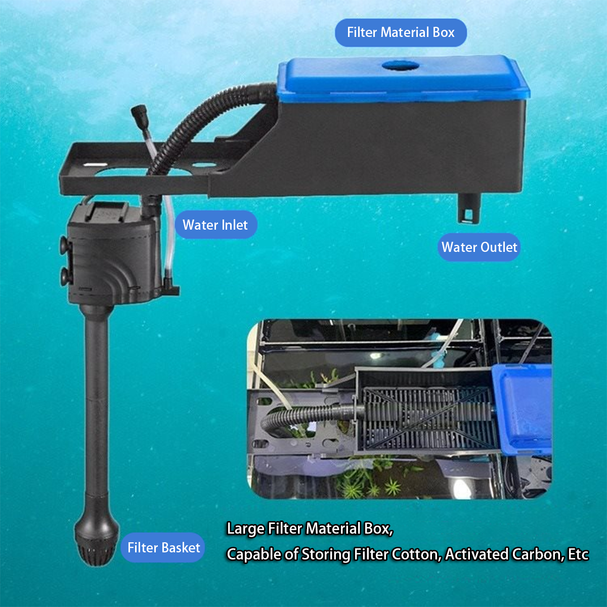 Top Filter for Aquarium 3 in 1 Aquarium Filter Air Pump for Aquarium ...