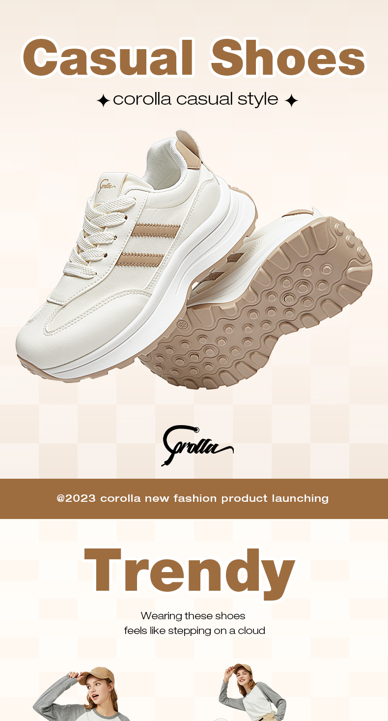 COROLLA Women's Sneakers White Brown Women's High Classic Fashion Sneakers Girls Sport Casual ...