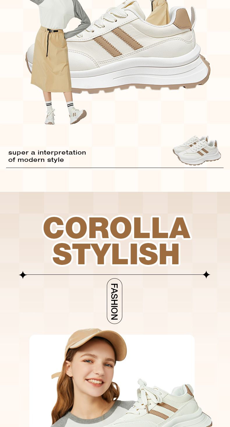 COROLLA Women's Thick Bottom Sneakers White Brown Women's High Classic Fashion Sneakers Girls ...