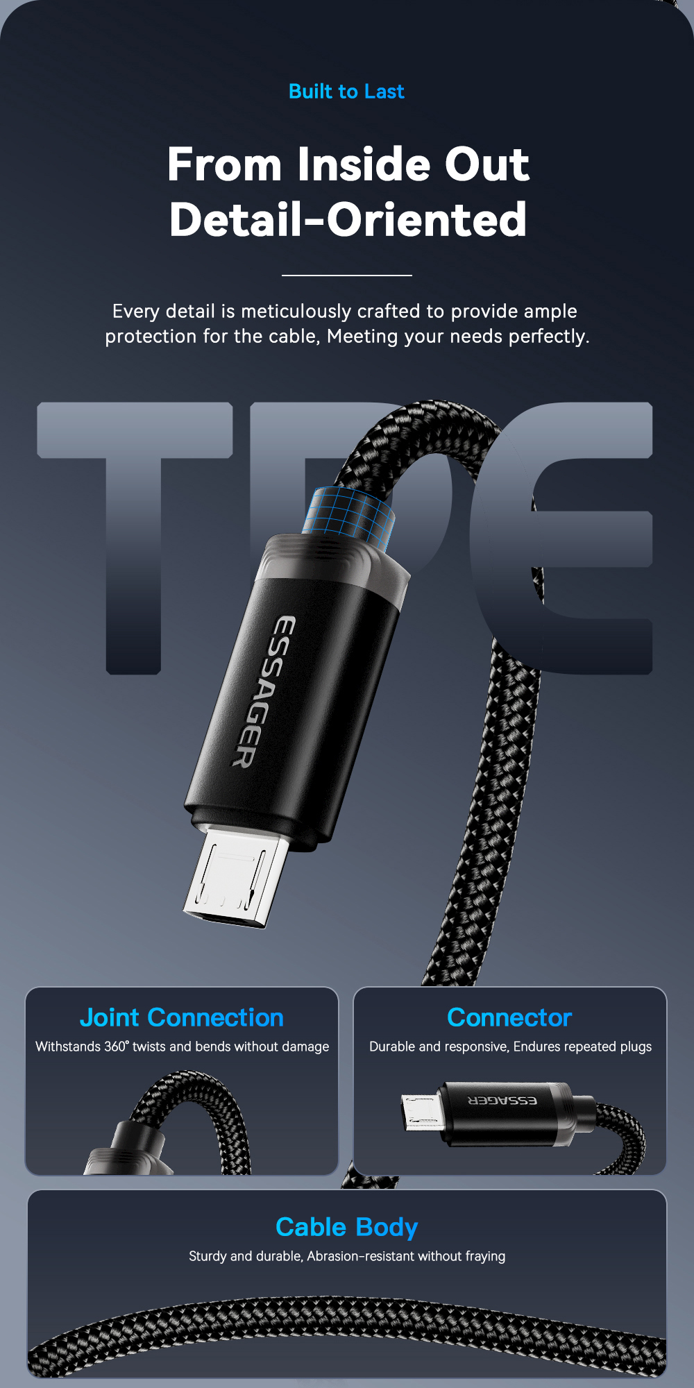 ESSAGER 2A USB-A to Type-C+Micro interfaces 2 in 1 fast charging data ...