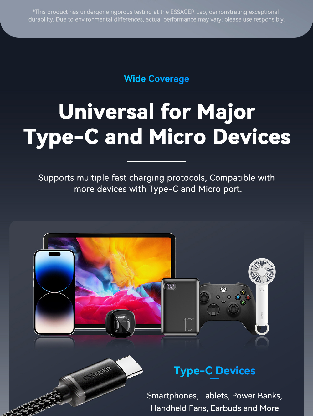 ESSAGER 2A USB-A to Type-C+Micro interfaces 2 in 1 fast charging data ...