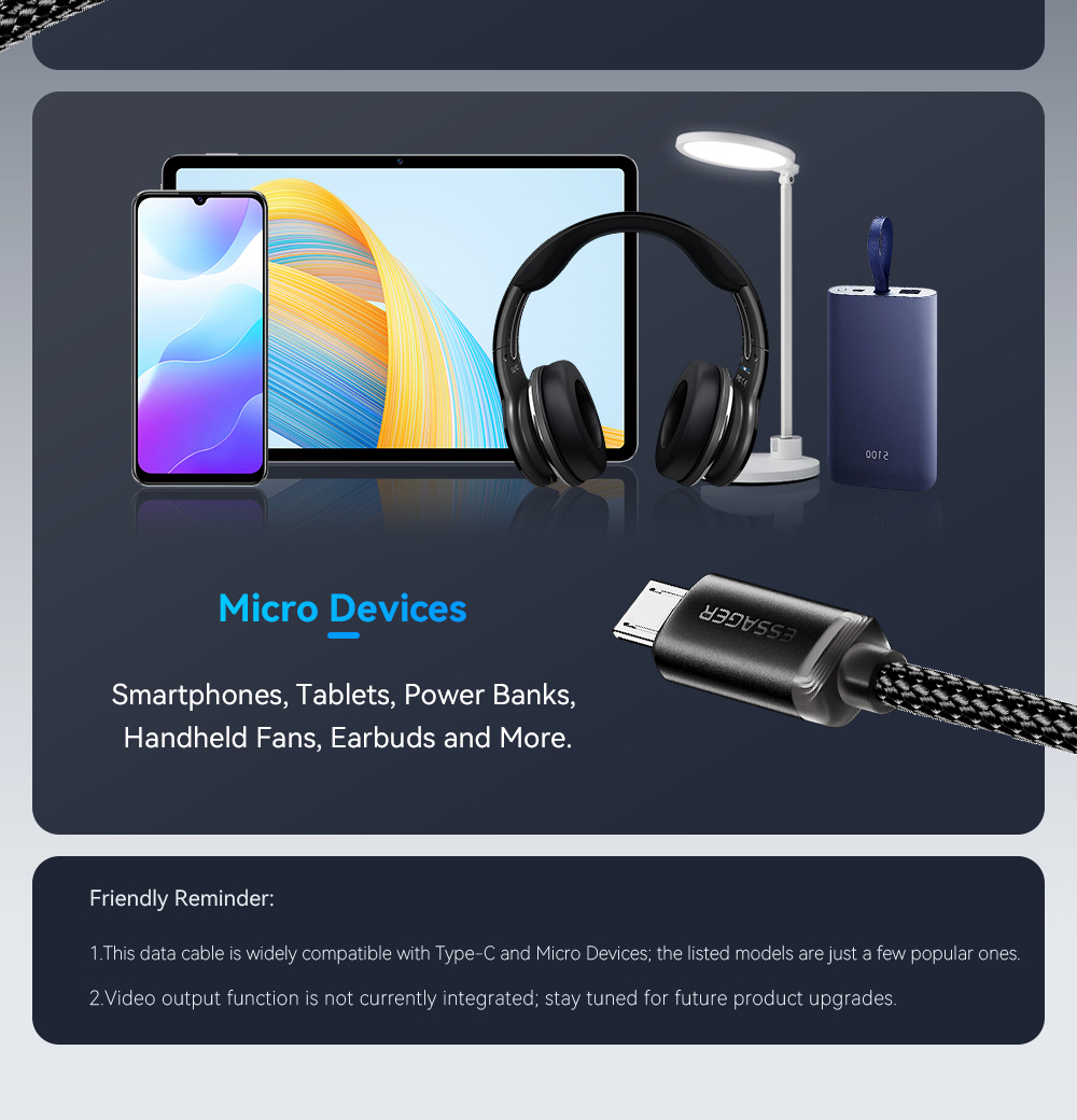 ESSAGER 2A USB-A to Type-C+Micro interfaces 2 in 1 fast charging data ...