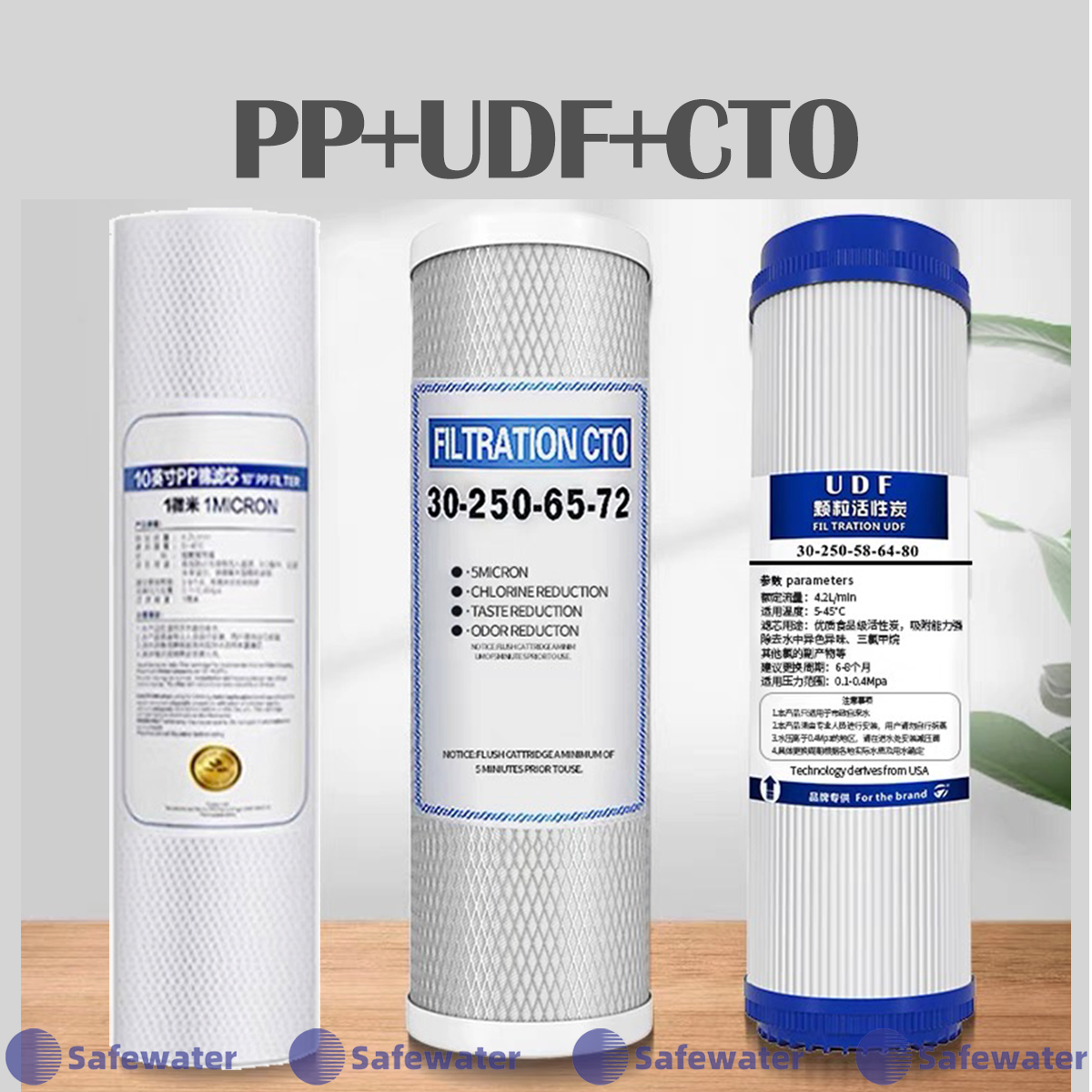 3 PCS Set Plug-in Type - All 10 inches 3 Stage Filters- PP /UDF / CTO Activated Carbon high ...