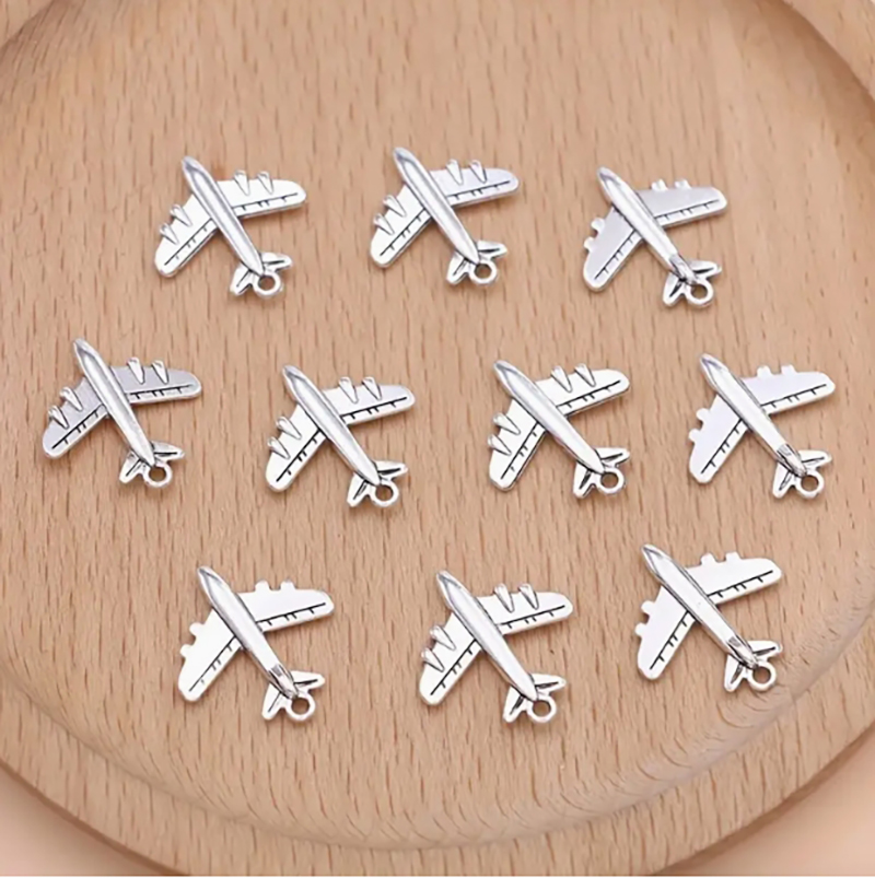 10pcs Silver Plated Plane Charms Aircraft Pendants For Jewelry Making ...