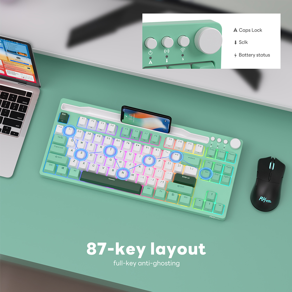 RK Royal Kludge Rk H87 Three Modes Wireless 87 keys Mechanical Keyboard ...