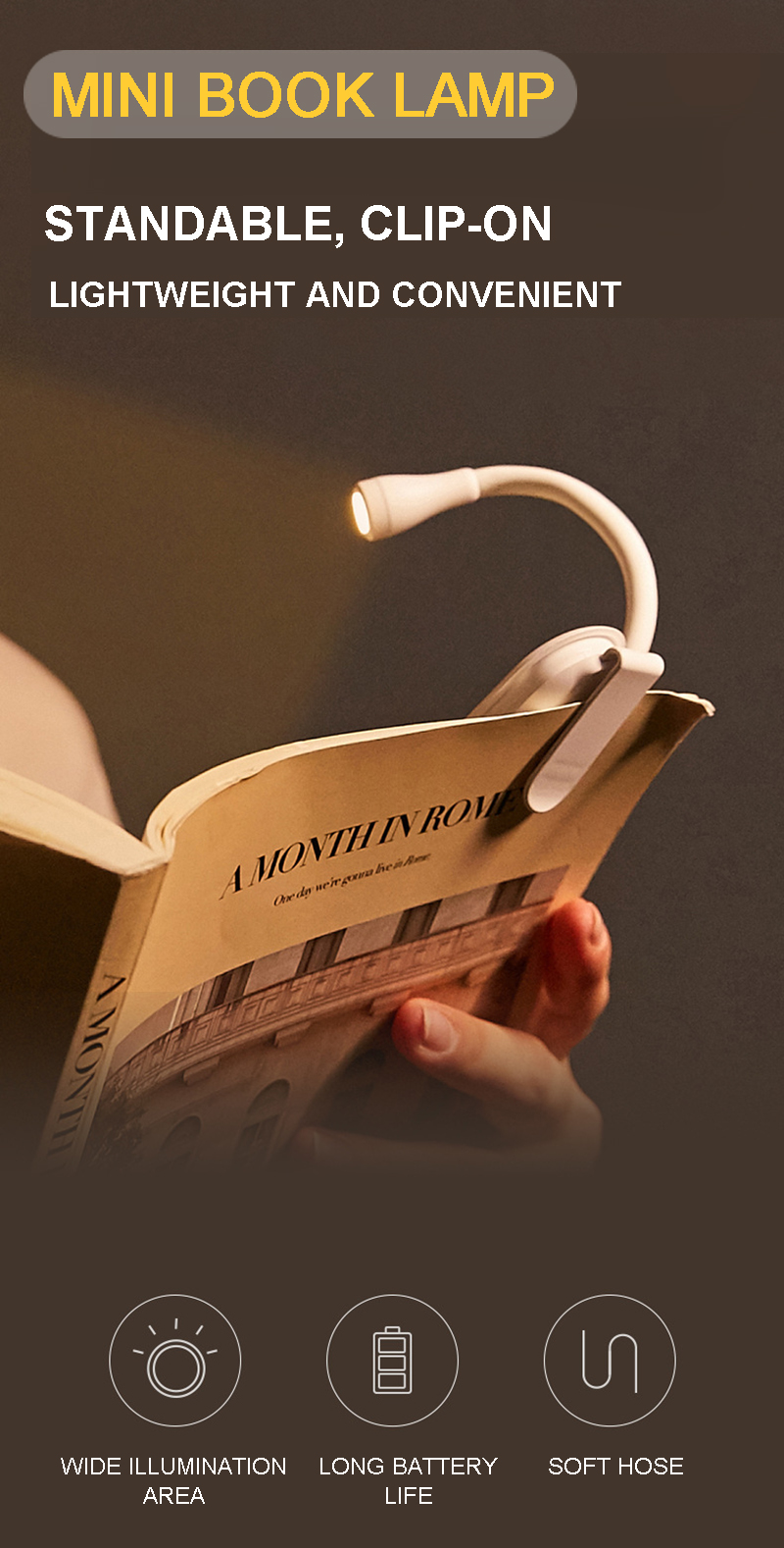 USB Rechargeable Portable LED Book Lights, Mini 360° Clip-On, Eye ...
