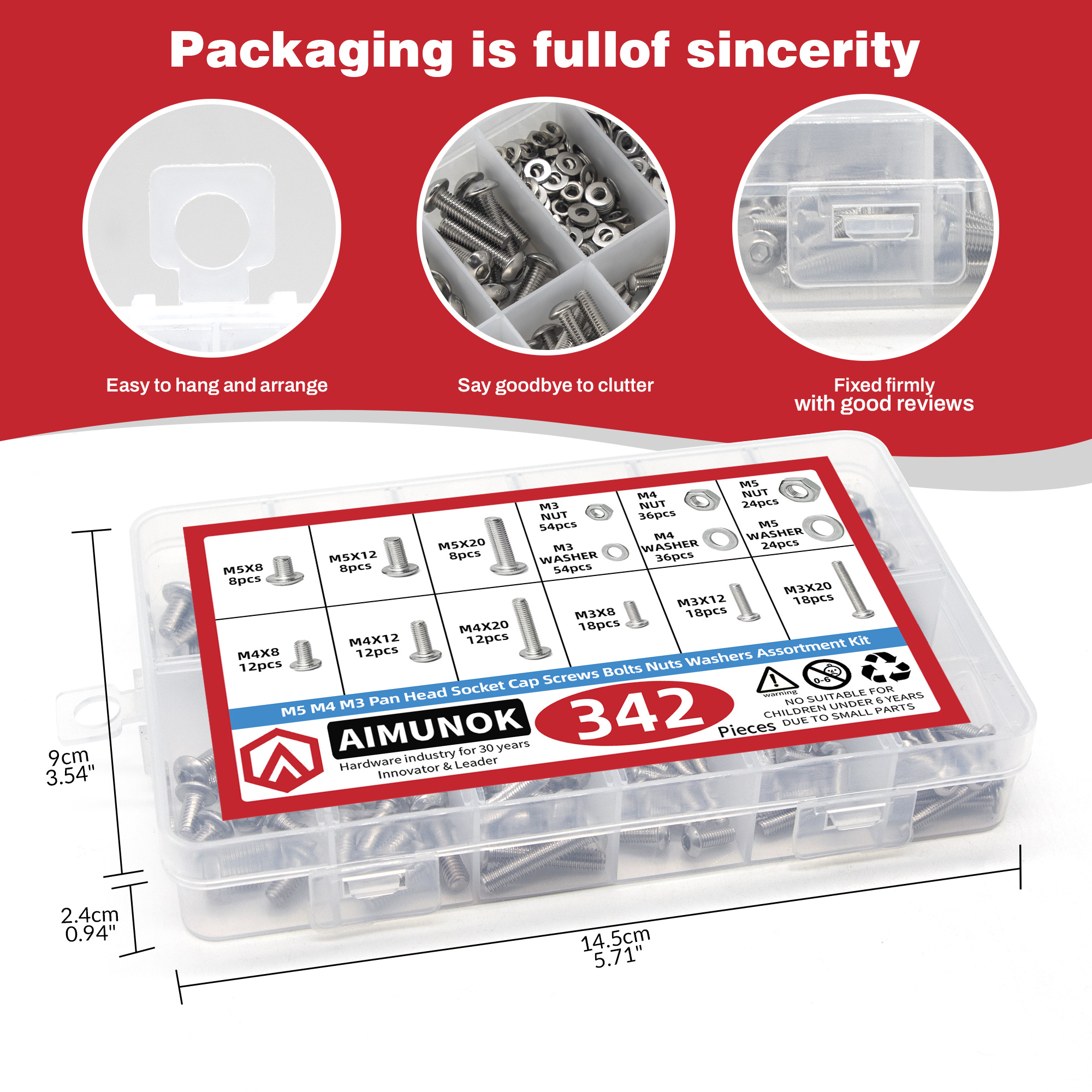 342pcs M5 M4 M3 Button Head Socket Cap Screws Bolts Nuts Washers Assortment Kit 304 Stainless